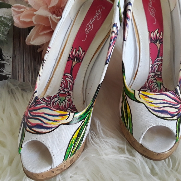 Shoes | Ed Hardy Casablanca Wedge Heels Sandals 7 | Poshmark